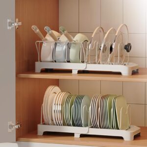 AFYDTMY Pot and Pan Organizers Rack, 7+ Pans and Pots Lid Organizer Rack Holder, Pan Organizer,Kitchen Cabinet Pantry Bakeware Organizer Rack Holder