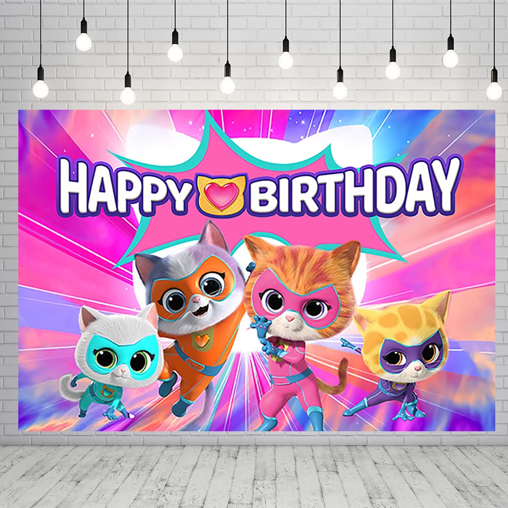 Superkitties Backdrop for Birthday Party Supplies 59x38in Cat Banner for Baby Shower Birthday Party Decoration