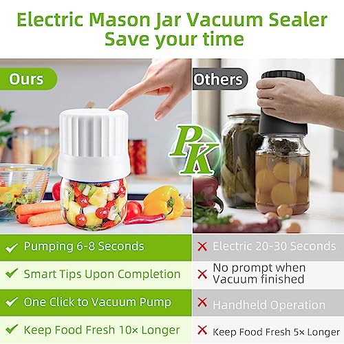 Electric Mason Jar Vacuum Sealer and Accessory Hose Compatible with FoodSaver Vacuum Sealer, Vacuum Sealer Attachment Kit for Wide & Regular Mouth Mason Jars, Jars Sealing Hood with Electric Vacuum