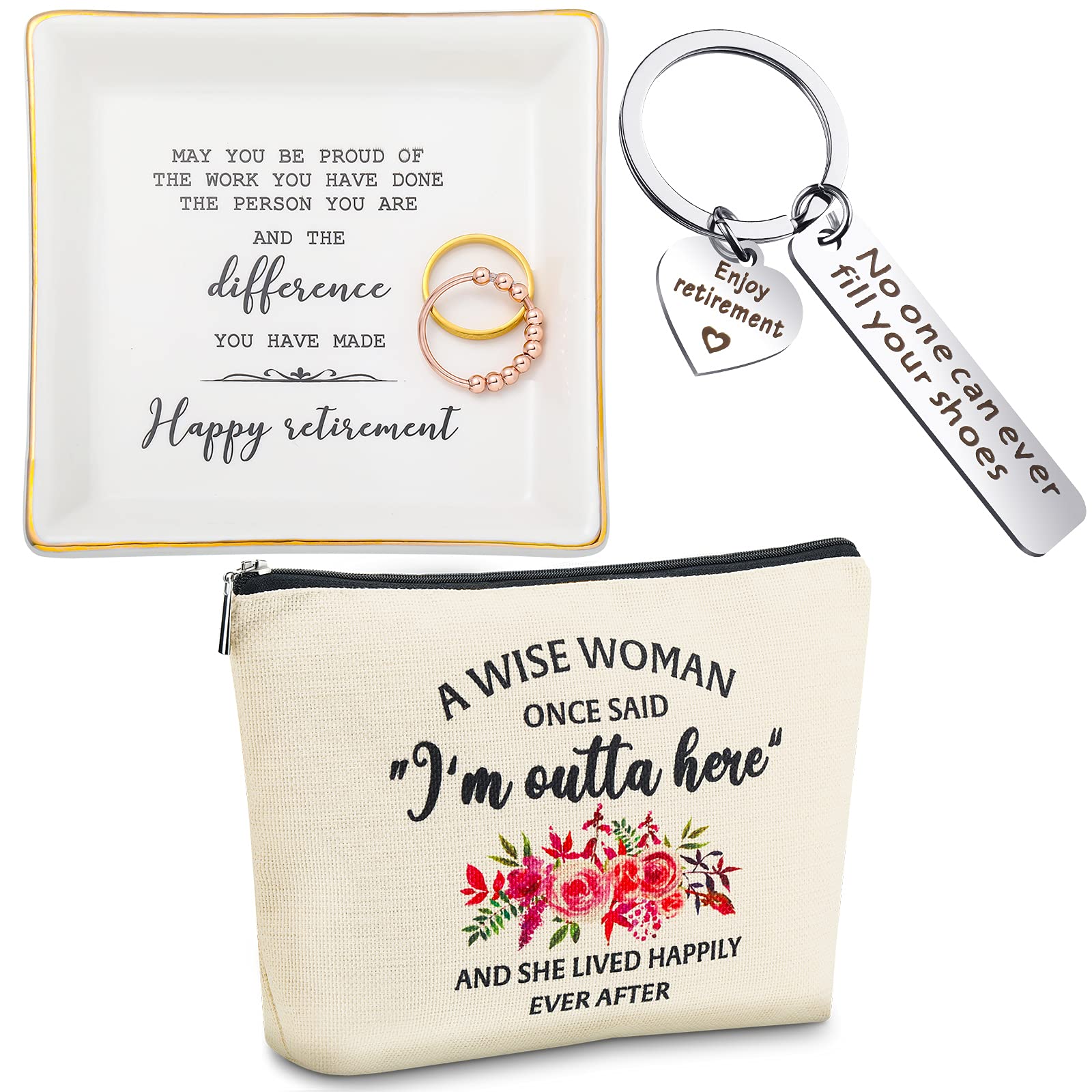 Weewooday Retirement Gifts for Women Retirement Jewelry Tray Makeup Bag Keyring Retirement Gift for Coworkers(Stylish)