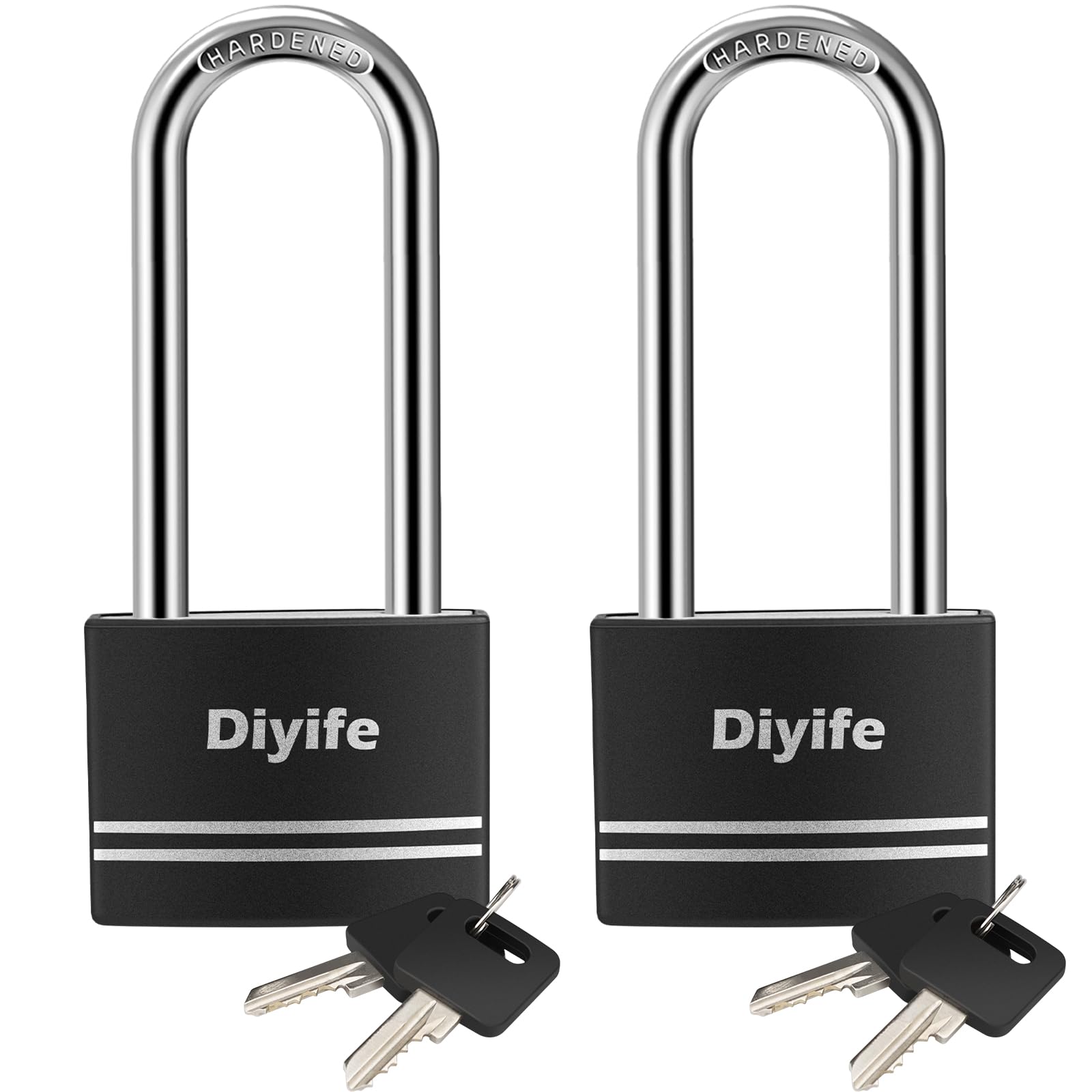 Diyife Padlock with Key, [2 Pack] [Waterproof] Lock with Key, Long Shackle Padlocks for Outdoor Anti-Rust, Small Covered Aluminum Padlock with 4 Alike Keys for Gym Locker, Fence, Shed