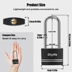 Diyife Padlock with Key, [2 Pack] [Waterproof] Lock with Key, Long Shackle Padlocks for Outdoor Anti-Rust, Small Covered Aluminum Padlock with 4 Alike Keys for Gym Locker, Fence, Shed