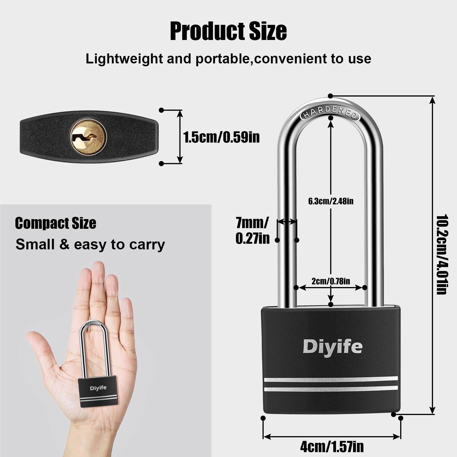 Diyife Padlock with Key, [2 Pack] [Waterproof] Lock with Key, Long Shackle Padlocks for Outdoor Anti-Rust, Small Covered Aluminum Padlock with 4 Alike Keys for Gym Locker, Fence, Shed