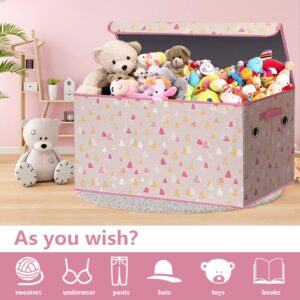 VERONLY Extra Large Toy Box Storage for Girls - Collapsible Magnetic Kids Toy Chest Boxes with Lids,Sturdy Pink Toy Bin Organizer for Closet, Nursery,Playroom,Office, MDF(106L Pink)