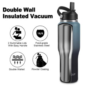 ABOTOCUP 32oz Water Bottle with Powder Coated, Fit in Any Car Cup Holder, Water Bottle with Straw Lids, Stainless Steel Insulated Water Flask Double Wall Leak-proof BPA Free to Keep Cold&Hot