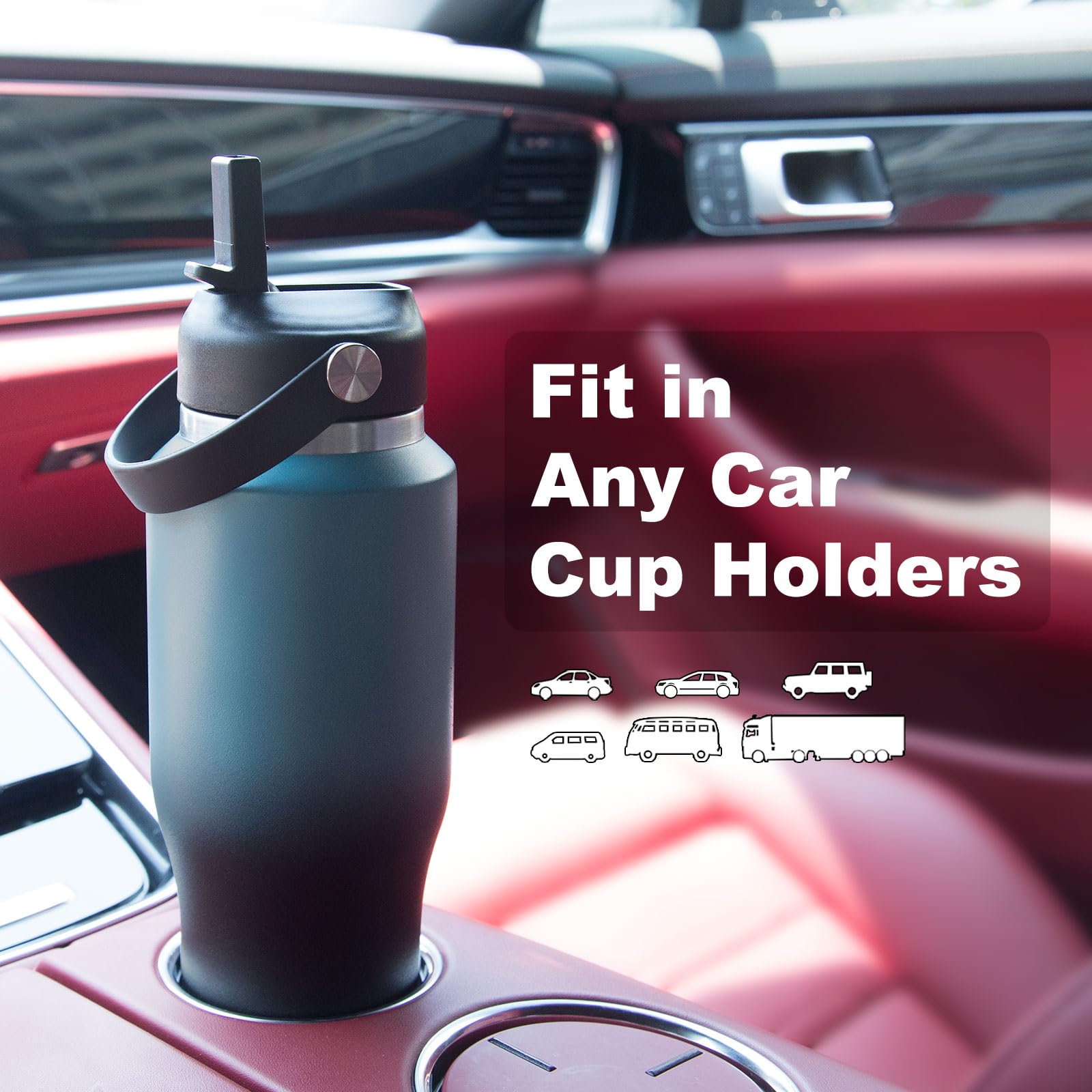 ABOTOCUP 32oz Water Bottle with Powder Coated, Fit in Any Car Cup Holder, Water Bottle with Straw Lids, Stainless Steel Insulated Water Flask Double Wall Leak-proof BPA Free to Keep Cold&Hot