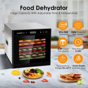 LynTorin Food Dehydrator Machine, 700W 8 Trays Dehydrators for Food and Jerky with 95-167℉ Temperature & 24H Timer, Food Dehydrator 19pcs Tray&Sheet