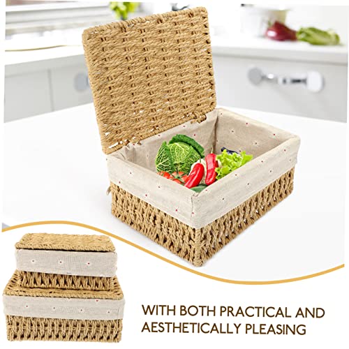 Kichvoe 2pcs Woven Basket baby laundry hamper woven laundry basket with lid hollow storage bin with lids Rattan food basket wicker Toy baby flower basket desktop bamboo