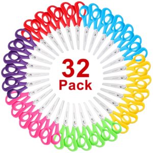 kids scissors 32-pack, 5.5" multipurpose scissors bulk, small scissors school student blunt tip kids craft scissors for office home school sewing fabric craft supplies