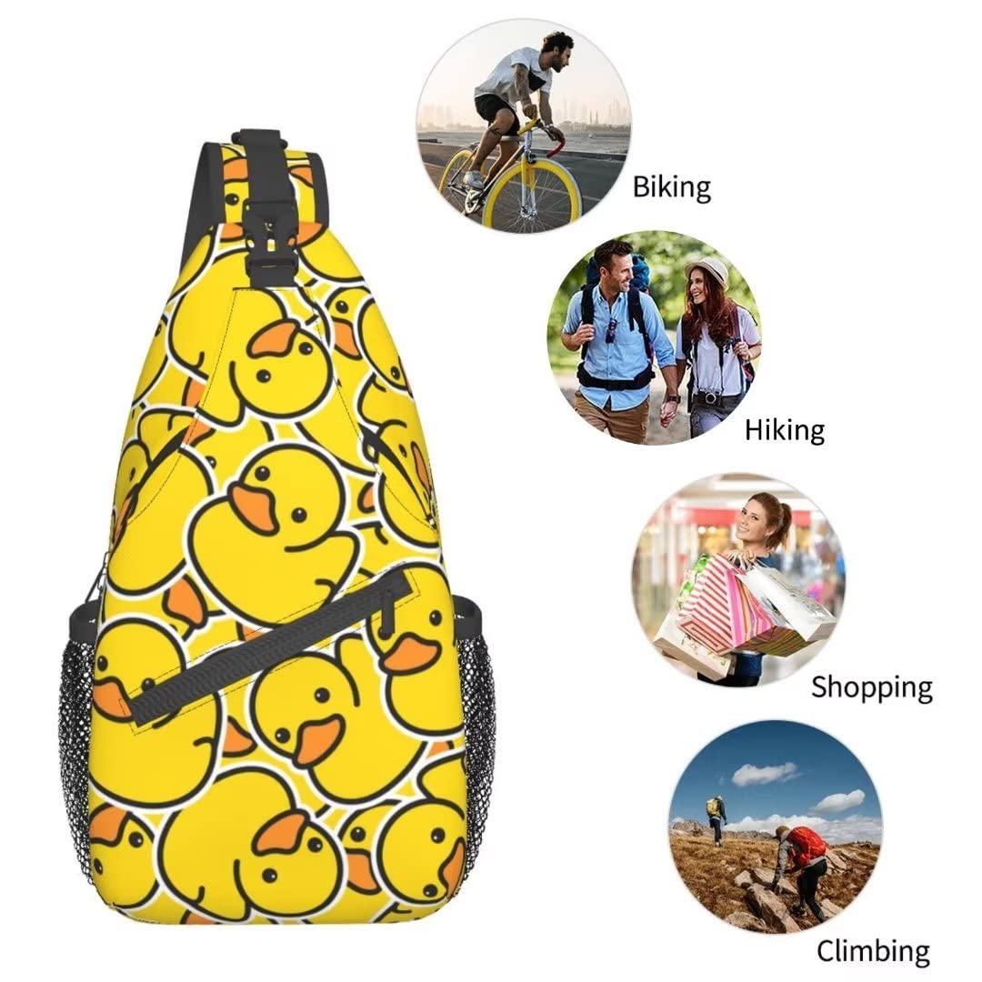 COFEIYISI Unique Rubber Duck Sling Bag Crossbody Backpack for Men Women a Bunch of Yellow Rubber Ducks Cartoon Animal Overlay Chest Bag Casual Shoulder Backpack Sport Travel Hiking Daypack