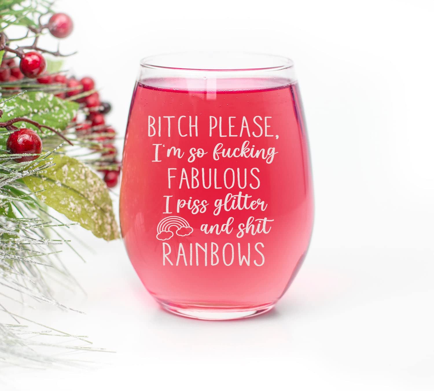 Funny Wine Glass Gift For Women - Please I'm So Fabulous I Pee Glitter Stemless Wine Glass - Unique Inspirational Gifts For Women Best Friends Sisters Bff Girlfriends - Birthday Christmas Gifts