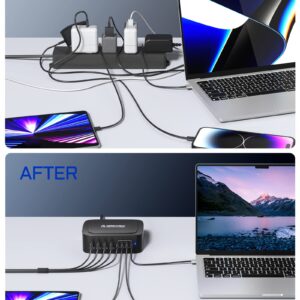 Aergiatech 140W USB C Charger, 8-Port Charging Hub for Multiple Devices, 65W and 45W PD3.0 Fast Charging Laptop Power Adapter for MacBook Pro/Air, iPhone iPad Samsung and More