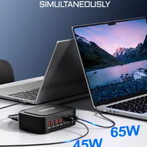 Aergiatech 140W USB C Charger, 8-Port Charging Hub for Multiple Devices, 65W and 45W PD3.0 Fast Charging Laptop Power Adapter for MacBook Pro/Air, iPhone iPad Samsung and More