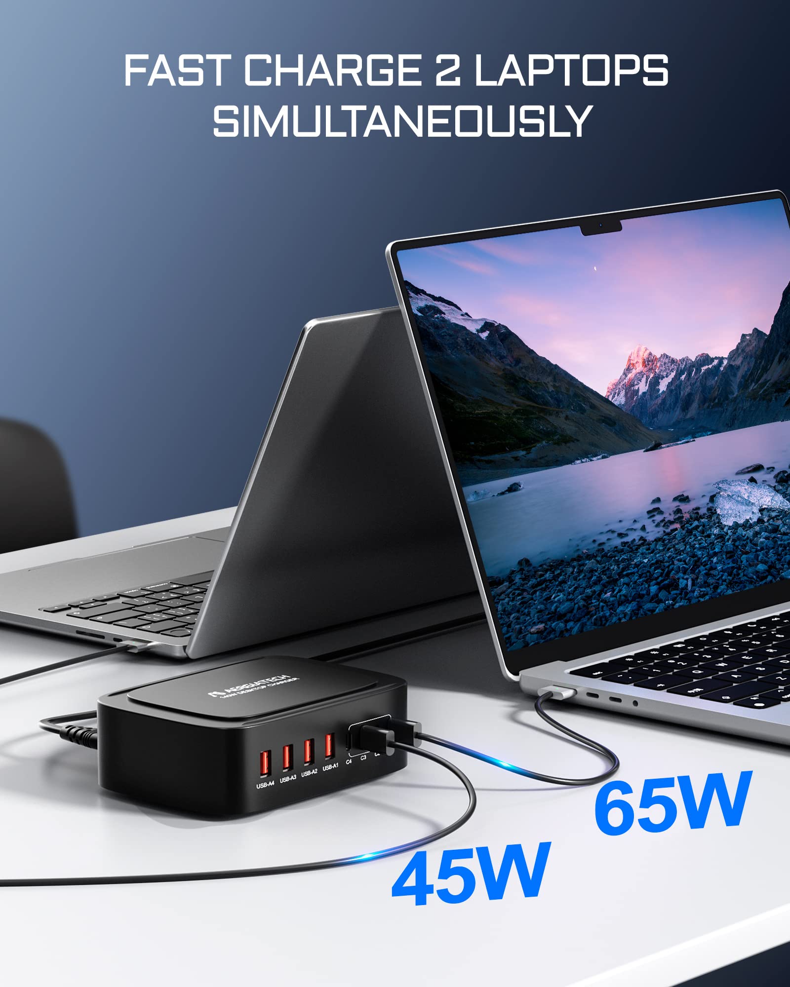 Aergiatech 140W USB C Charger, 8-Port Charging Hub for Multiple Devices, 65W and 45W PD3.0 Fast Charging Laptop Power Adapter for MacBook Pro/Air, iPhone iPad Samsung and More