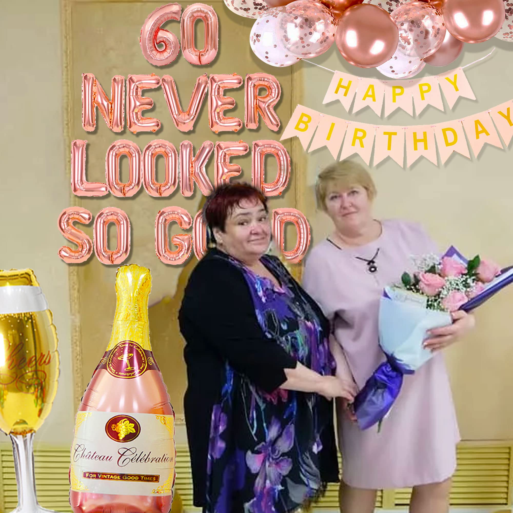 Rose Gold 60 Never Looked So Good Decoration Banner Women Birthday Gift 60th Birthday Decoration 60th Birthday Party Supplies 60th Birthday Gifts for Her