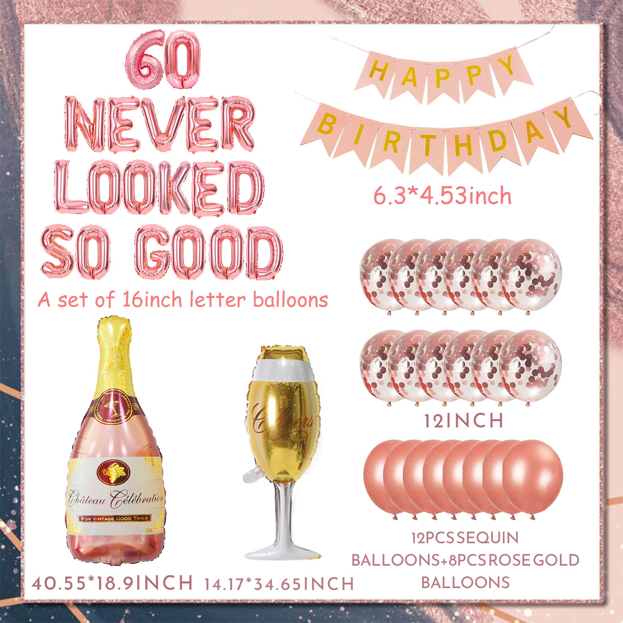 Rose Gold 60 Never Looked So Good Decoration Banner Women Birthday Gift 60th Birthday Decoration 60th Birthday Party Supplies 60th Birthday Gifts for Her