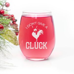 Don't Give A Cluck - Stemless Chicken Wine Glass For Women - Cute Funny Wine Gift Idea - Unique Glasses For Birthday