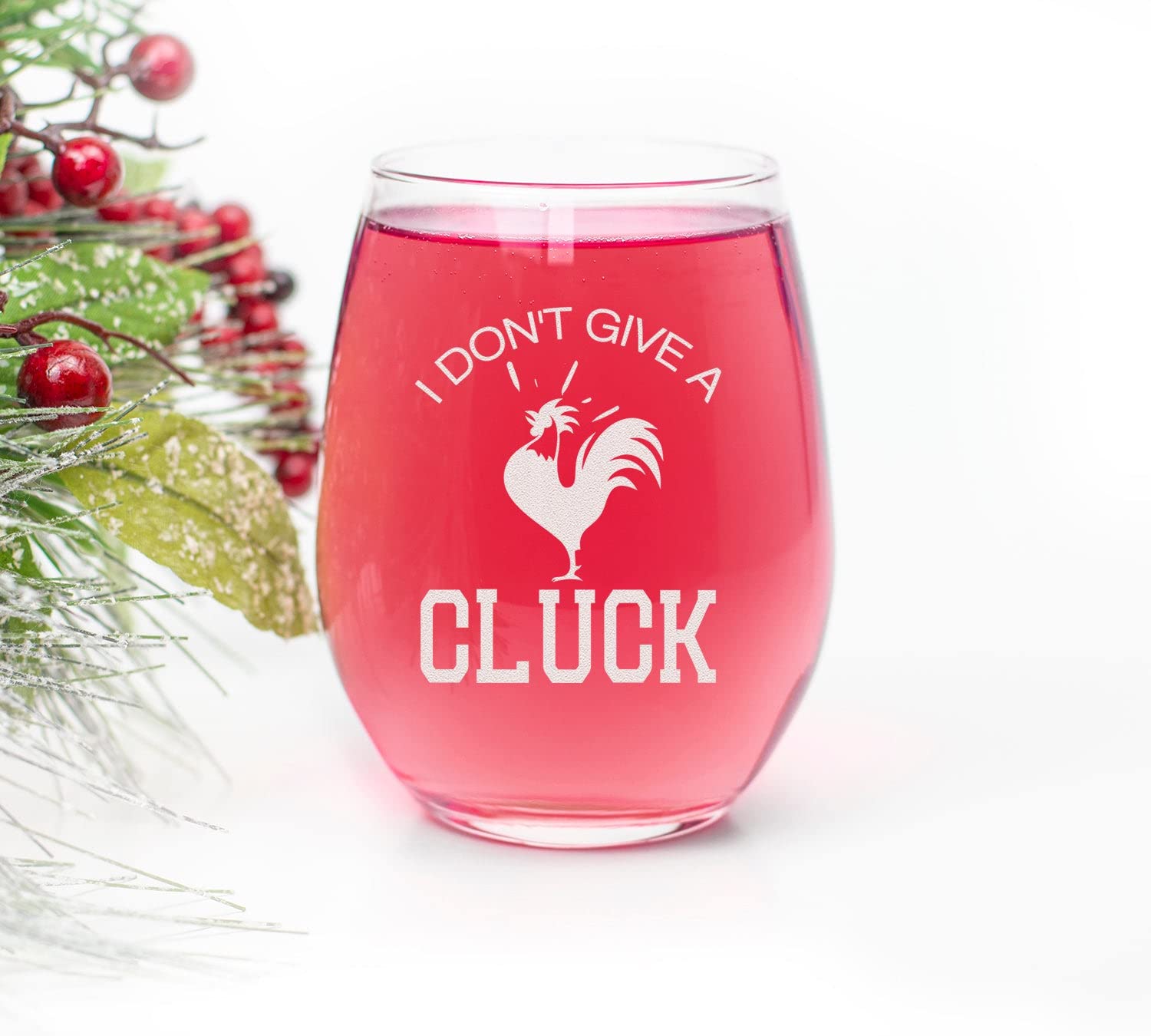 Don't Give A Cluck - Stemless Chicken Wine Glass For Women - Cute Funny Wine Gift Idea - Unique Glasses For Birthday