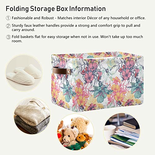 ALAZAElegant Rose Flower Storage Basket Rectangle Collapsible Storage Bins with Handles Durable Canvas Toy Basket Organizer Bin for Shelf Closet Bedroom Home Office,Pack 2