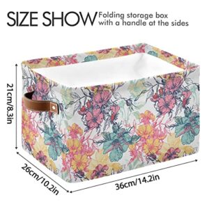 ALAZAElegant Rose Flower Storage Basket Rectangle Collapsible Storage Bins with Handles Durable Canvas Toy Basket Organizer Bin for Shelf Closet Bedroom Home Office,Pack 2