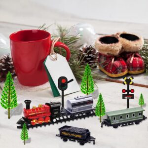 MEMOVAN Train Cake Toppers 13pcs Train Cake Decorations Mini Train Toy Traffic Track Railway Lights Cake Topper Decorations for Boy's Kids Steam Train Theme Birthday Party Supplies