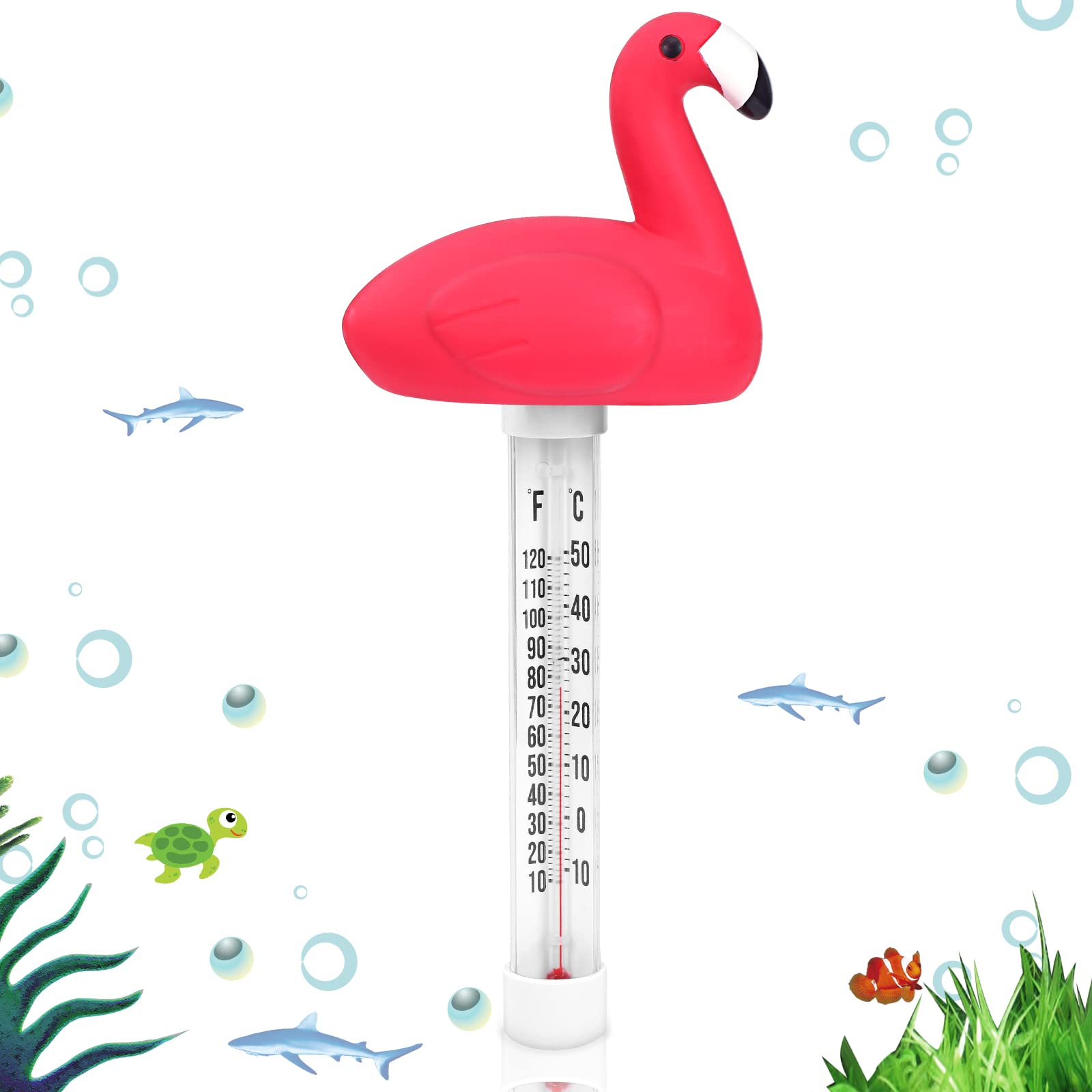 Floating Pool Thermometer, Pool Temperature Thermometer for Cold Plunge, Large Display, Easy to Read, Shatter Resistant, for Outdoor & Indoor Swimming Pools, Spas, Hot Tubs & Aquariums (Flamingo)