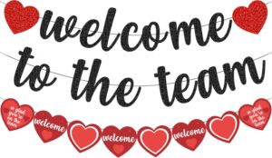 welcome to the team banner, black glitter new employee member welcome banner, newcomers staff welcome banner, welcome onboard office party decorations supplies