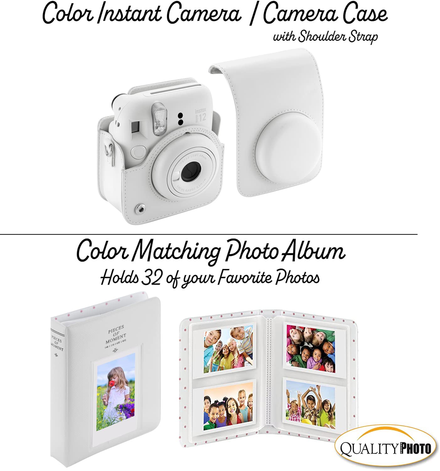 Fujifilm Instax Mini 12 Instant Camera with Case, 60 Fujifilm Prints, Decoration Stickers, Frames, Photo Album and More Accessories (Clay White)