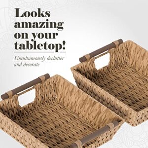 American Atelier Water Hyacinth Wicker Basket with Handles | 2Pack Square Woven Wicker Storage Baskets with Builtin Carry Handles | Laundry Storage or Pantry Bin | Natural Weave | American Atelier