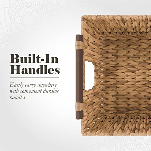 American Atelier Water Hyacinth Wicker Basket with Handles | 2Pack Square Woven Wicker Storage Baskets with Builtin Carry Handles | Laundry Storage or Pantry Bin | Natural Weave | American Atelier