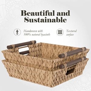 American Atelier Water Hyacinth Wicker Basket with Handles | 2Pack Square Woven Wicker Storage Baskets with Builtin Carry Handles | Laundry Storage or Pantry Bin | Natural Weave | American Atelier