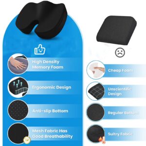 KRUNSHM Seat Cushion, Office Chair Cushions car seat Cushion for Car Long Sitting, Ergonomic Non-Slip Memory Foam Cushion for Back, Coccyx, Tailbone Pain Relief