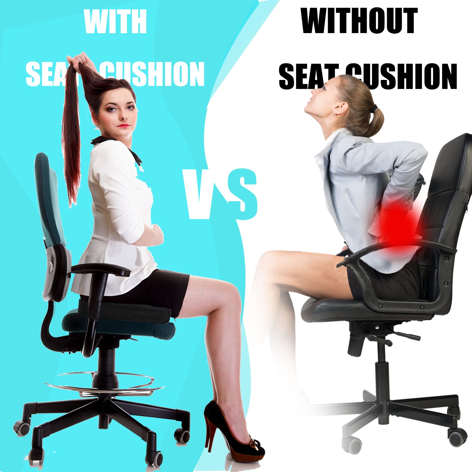 KRUNSHM Seat Cushion, Office Chair Cushions car seat Cushion for Car Long Sitting, Ergonomic Non-Slip Memory Foam Cushion for Back, Coccyx, Tailbone Pain Relief