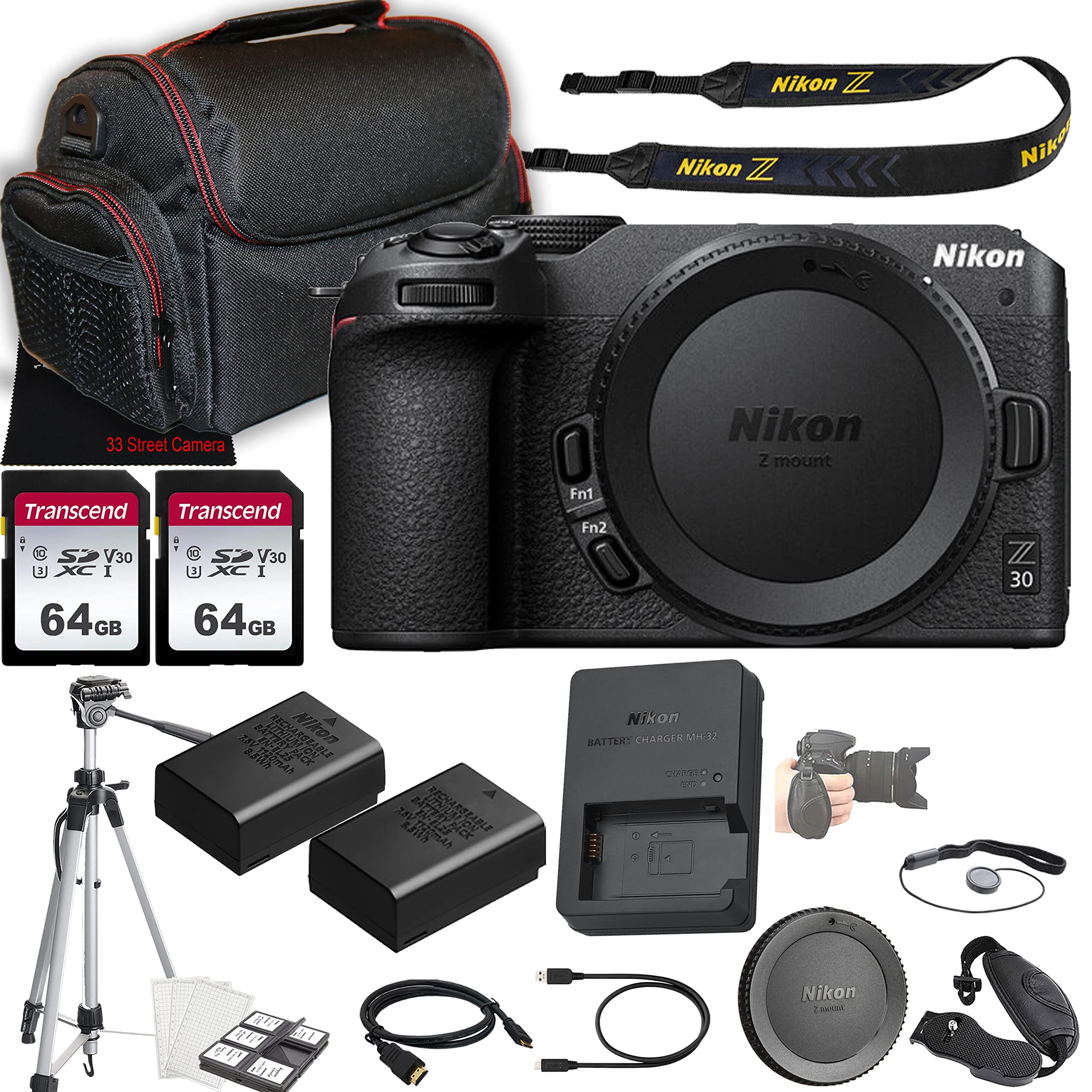 Nikon Z30 Mirrorless Camera + 128GB Memory + Case + Tripod + More (24pc Bundle) (Renewed)