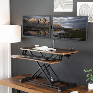 VIVO Height Adjustable 32 inch Standing Desk Converter with Dual 13 to 30 inch Monitor Stand, Sit Stand Monitor Mount and Desk Riser, Vintage Brown Top, Black Frame, DESK-V000KN-M2