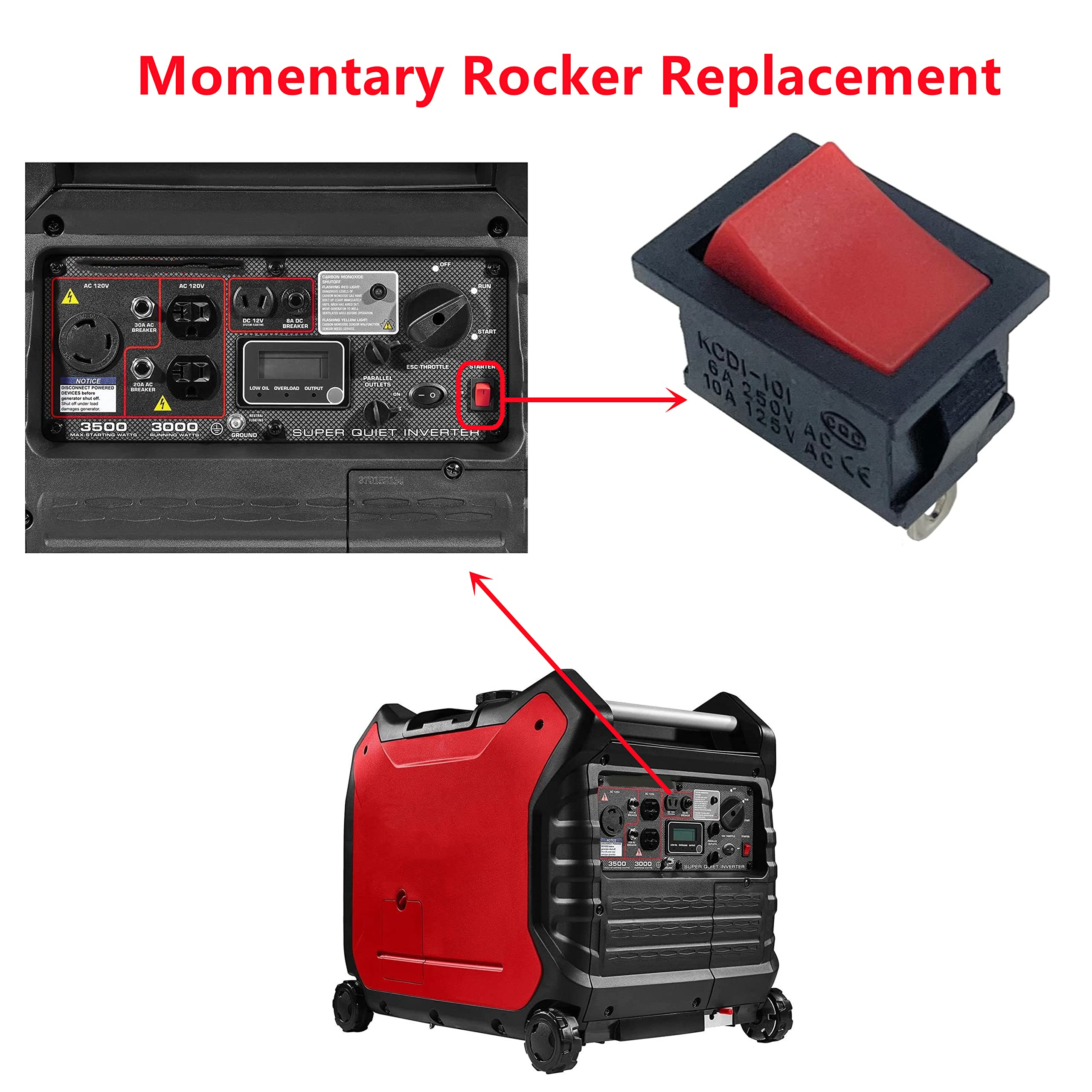 Electric Start Off Momentary Rocker Switch for Predator Surge 3500 Watts Inverter Generator SKU 56720 63584 59137 for Generac 3500W IQ3500 Inverter Generator 7127 7723