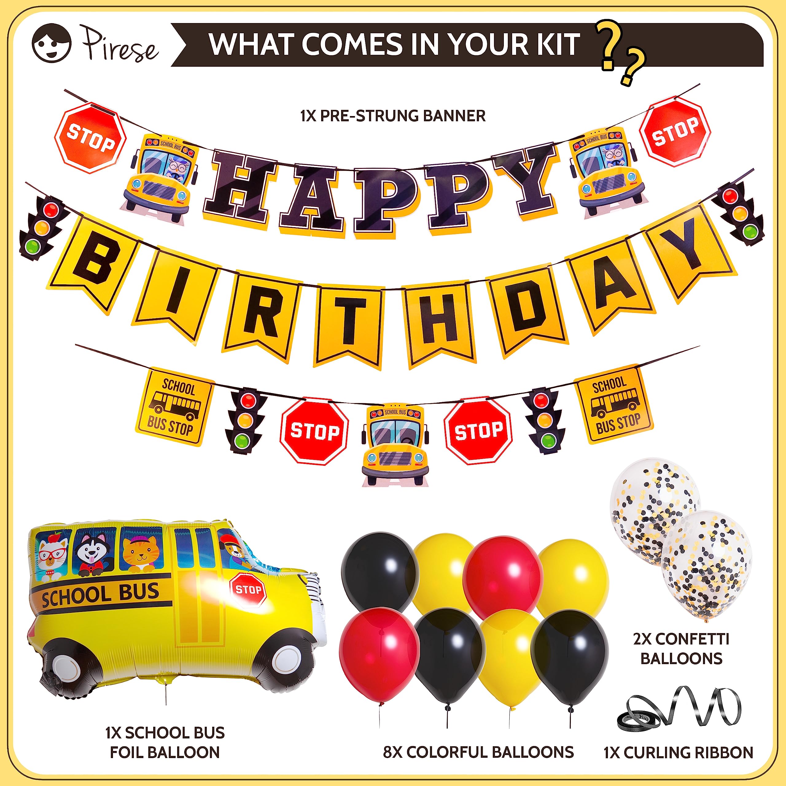 Pirese Wheels On The Bus Birthday Decorations, School Bus Decorations For Party, School Bus Birthday Party Decorations | School Bus Birthday Banner | School Bus Party Decorations | Bus Theme Party