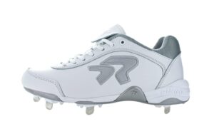 ringor dynasty ii spike | women’s softball cleats | durable all-leather softball cleats for women | white and silver, size 8