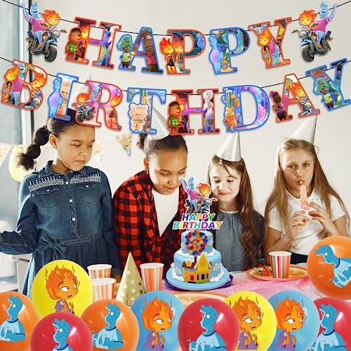 Cifeeo Elemental Birthday Supplies, Elemental Party Decorations with Happy Birthday Banner, Cake Topper, Balloons for Elemental Birthday Decorations, Elemental Themed Party Supplies