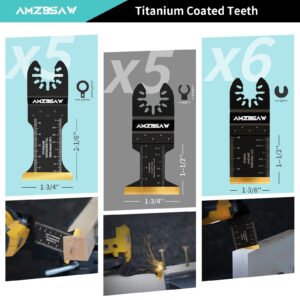 AMZBSAW 16 PCS Titanium Oscillating Saw Blades Metal Cutting, Universal Multitool Blades for Metal Nails Hard Material and Wood Plastic, Multi Tool Blades Kits Fit Dewalt Bosch Worx Milwaukee Ryobi