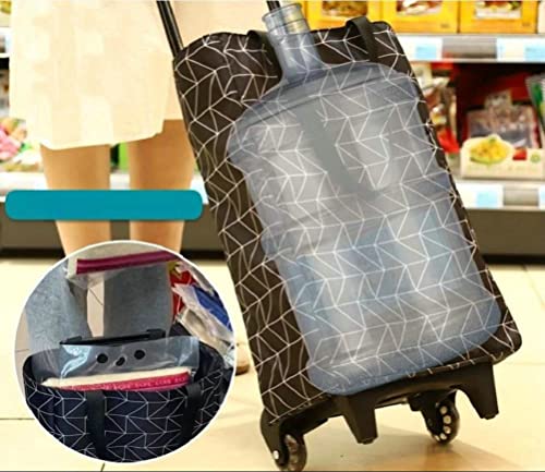 Upgrade Shopping Bag with Wheels Portable Trolley Bags Grocery Cart Utility Cart Rotating Wheels Cart Folding Shopping Cart- Larger Size & Waterproof & Strong