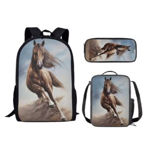 xhuibop horse school backpack for teens girls bookbag for middle school bags and lunch bag with shoulder strap kindergarten pencil case lightweight casual rucksack backpacks