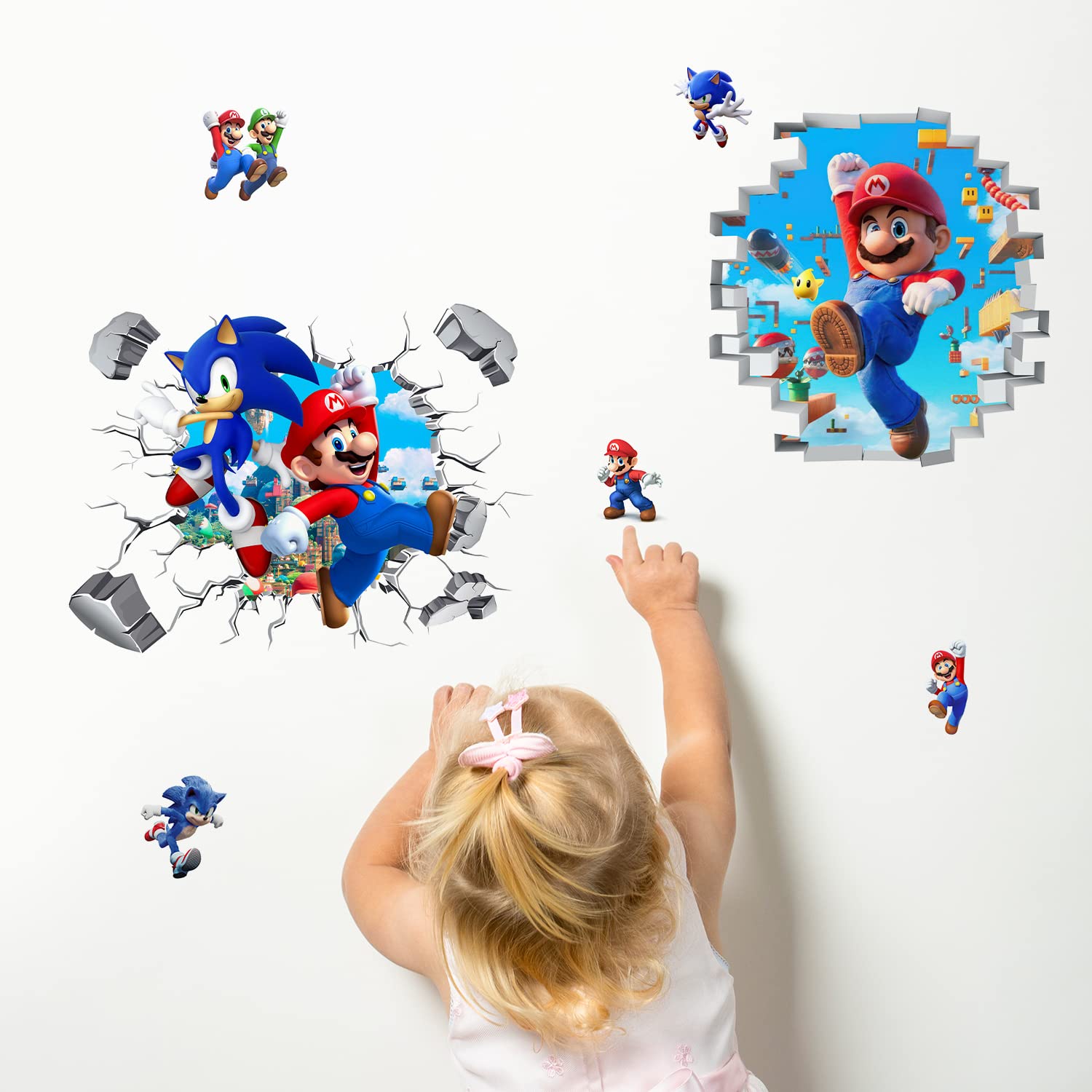 Mario Bros Movie 2023 Wall 3D Break The Wall Stickers for Living Room Kids Room Wall Decor Boys Girl Gift Bedroom Poster Mural Wallpaper Removable PVC Wall Stickers (Style4)