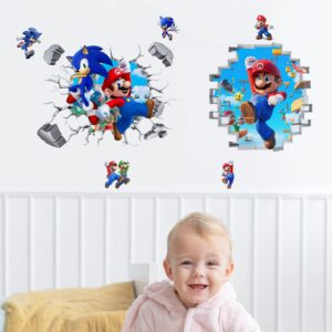 Mario Bros Movie 2023 Wall 3D Break The Wall Stickers for Living Room Kids Room Wall Decor Boys Girl Gift Bedroom Poster Mural Wallpaper Removable PVC Wall Stickers (Style4)