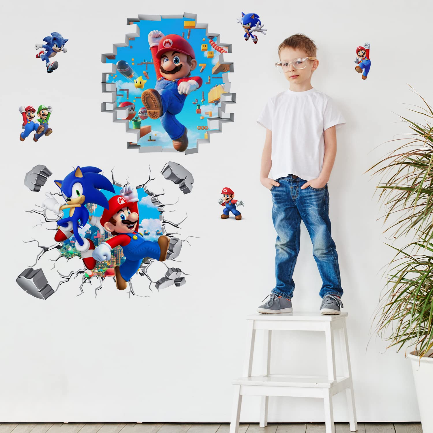 Mario Bros Movie 2023 Wall 3D Break The Wall Stickers for Living Room Kids Room Wall Decor Boys Girl Gift Bedroom Poster Mural Wallpaper Removable PVC Wall Stickers (Style4)