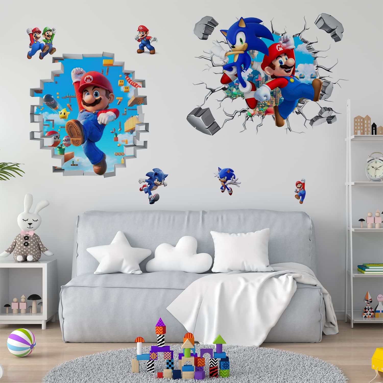 Mario Bros Movie 2023 Wall 3D Break The Wall Stickers for Living Room Kids Room Wall Decor Boys Girl Gift Bedroom Poster Mural Wallpaper Removable PVC Wall Stickers (Style4)