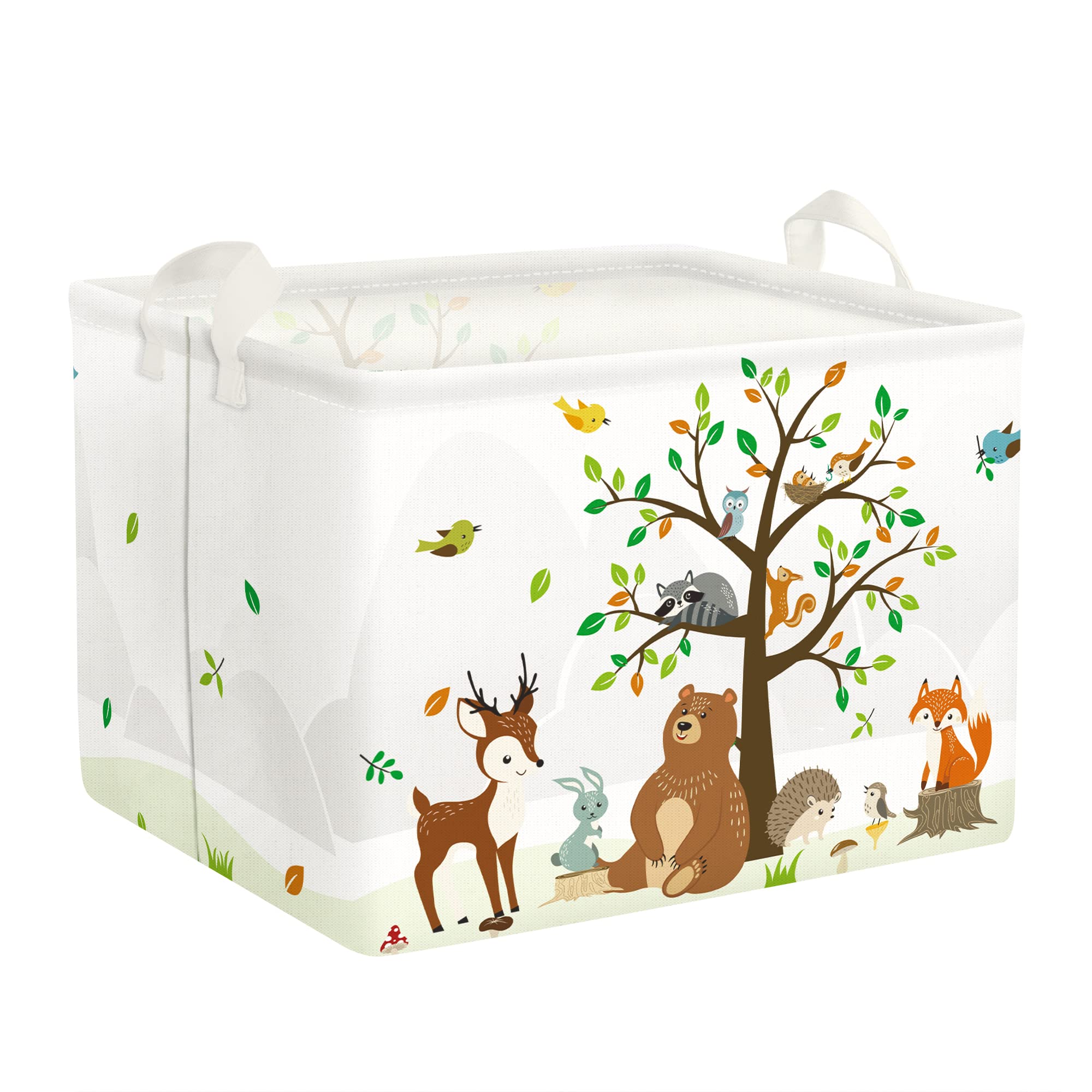 Clastyle Woodland Animals Bear Fox Raccoon Tree Baby Gift Storage Basket Deer Owl Collapsible Rectangular Shelf Basket Toy Book Clothes Towel Storage Bin for Nursery