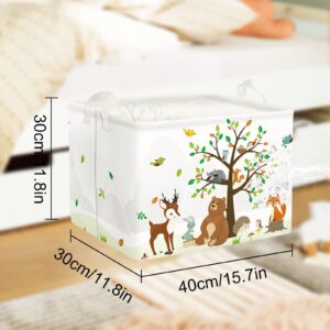 Clastyle Woodland Animals Bear Fox Raccoon Tree Baby Gift Storage Basket Deer Owl Collapsible Rectangular Shelf Basket Toy Book Clothes Towel Storage Bin for Nursery