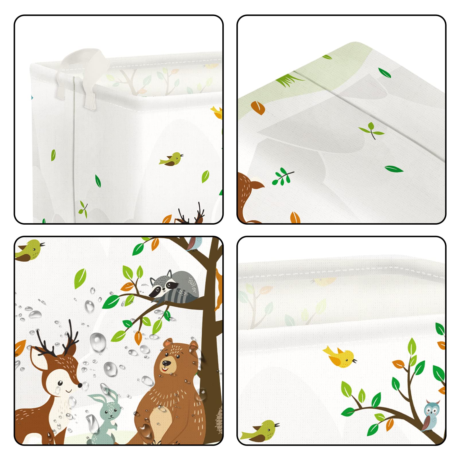 Clastyle Woodland Animals Bear Fox Raccoon Tree Baby Gift Storage Basket Deer Owl Collapsible Rectangular Shelf Basket Toy Book Clothes Towel Storage Bin for Nursery