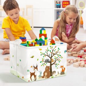 Clastyle Woodland Animals Bear Fox Raccoon Tree Baby Gift Storage Basket Deer Owl Collapsible Rectangular Shelf Basket Toy Book Clothes Towel Storage Bin for Nursery